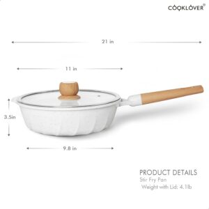 COOKLOVER Nonstick Induction Wok-12.6inch - White & 11 inch Nonstick Stir Fry Pan with Lid – White