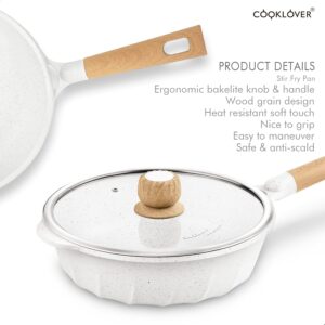 COOKLOVER Nonstick Induction Wok-12.6inch& 9.5 inch Nonstick Stir Fry Pan with Lid – White