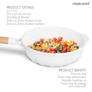 COOKLOVER Nonstick Induction Wok-12.6inch& 9.5 inch Nonstick Stir Fry Pan with Lid – White