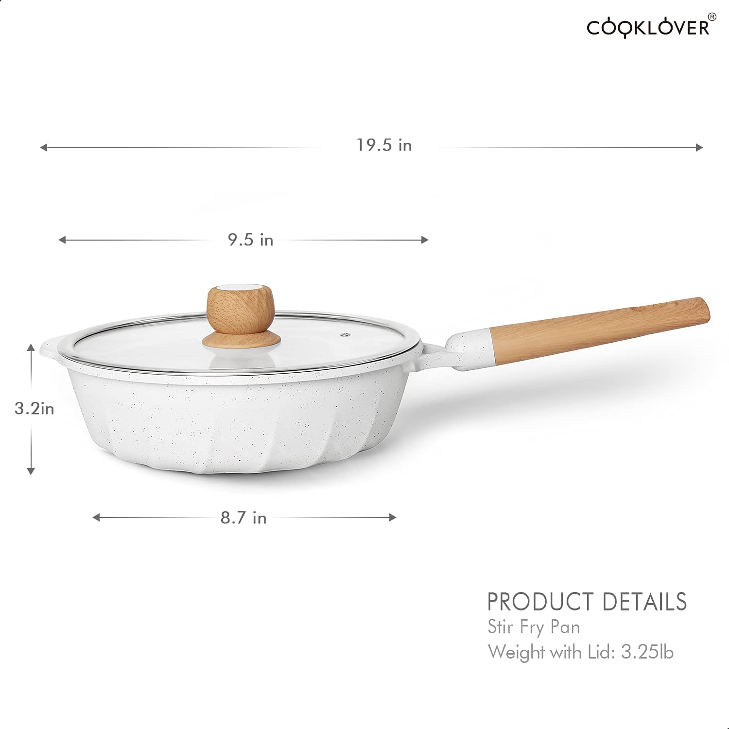 COOKLOVER Nonstick Induction Wok-12.6inch& 9.5 inch Nonstick Stir Fry Pan with Lid – White