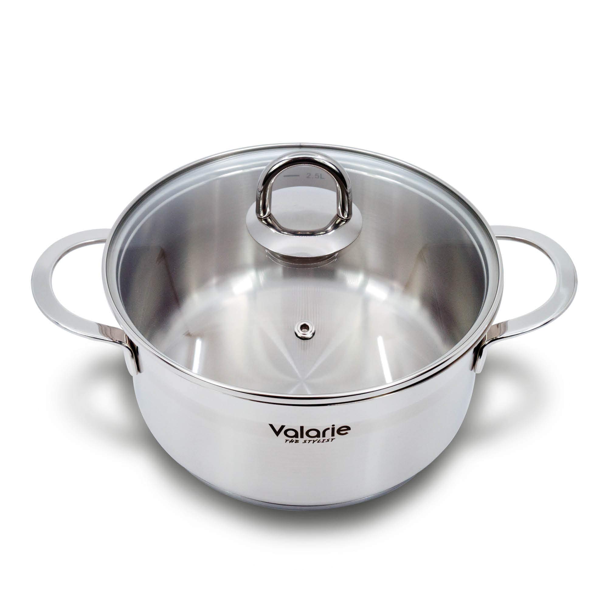 Valarie Korean Tri-Ply Aluminum Stainless Steel Cookware 20 CM 3.6-Quart QT Saucepan with Glass Lid, Multipurpose Use for Home Kitchen or Restaurant, Induction Cooker Compatible