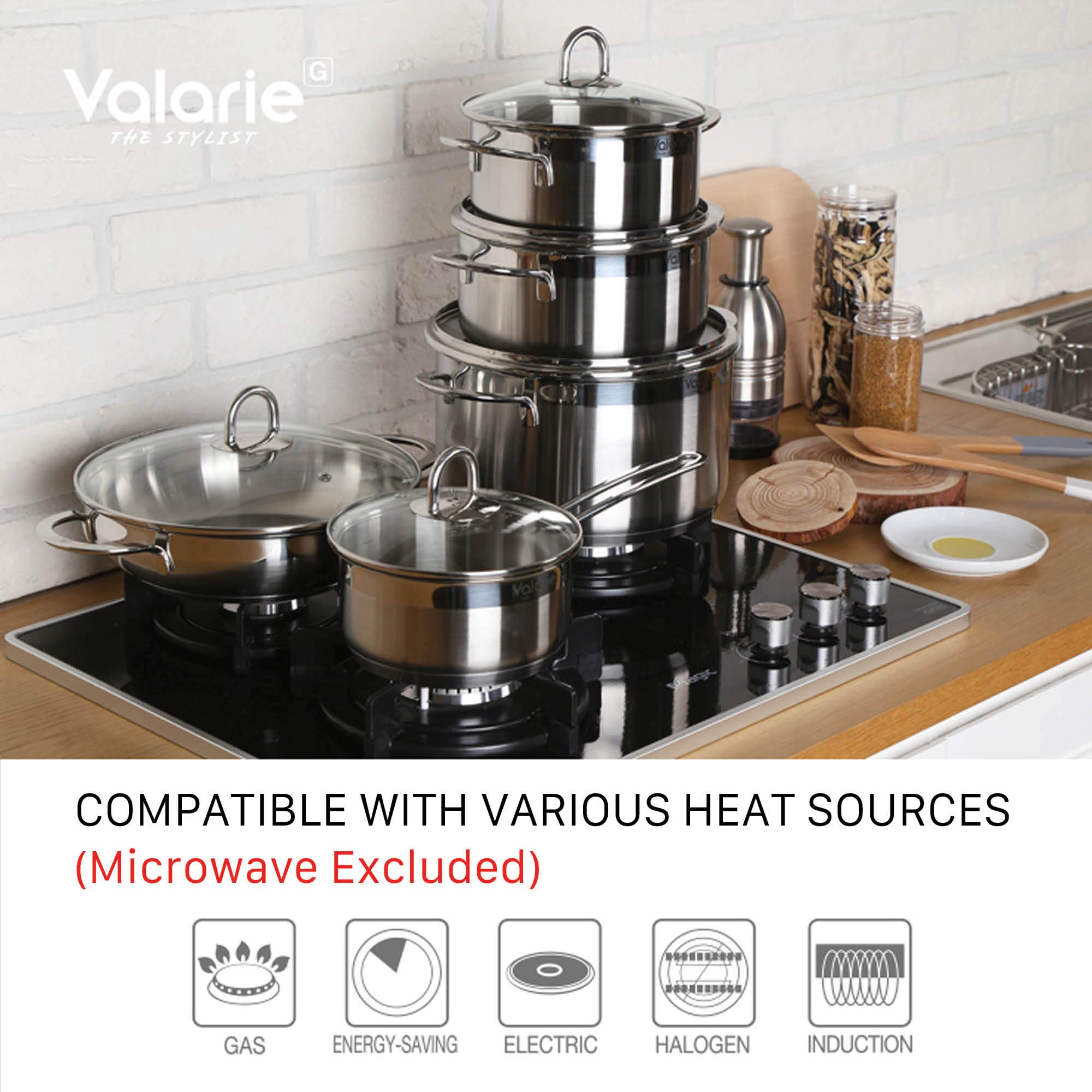 Valarie Korean Tri-Ply Aluminum Stainless Steel Cookware 20 CM 3.6-Quart QT Saucepan with Glass Lid, Multipurpose Use for Home Kitchen or Restaurant, Induction Cooker Compatible