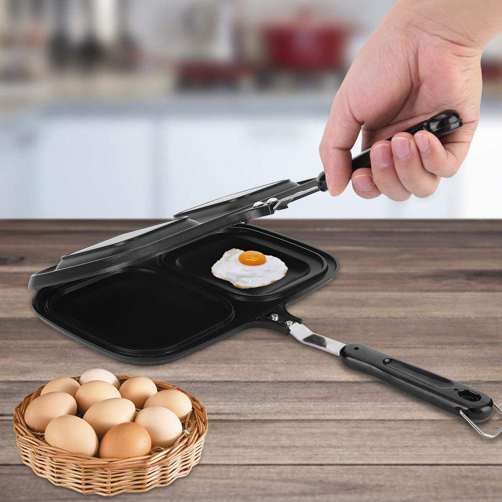 Fdit Cast Aluminium Breakfast Double Sided Non-Stick Frying Pan Easy Use Easy Safe Reliable Kitchen Cooking Utensil Tool Black