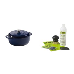 lodge enameled dutch oven, 6 qt, indigo & enameled cast iron and stoneware care kit, 12 oz