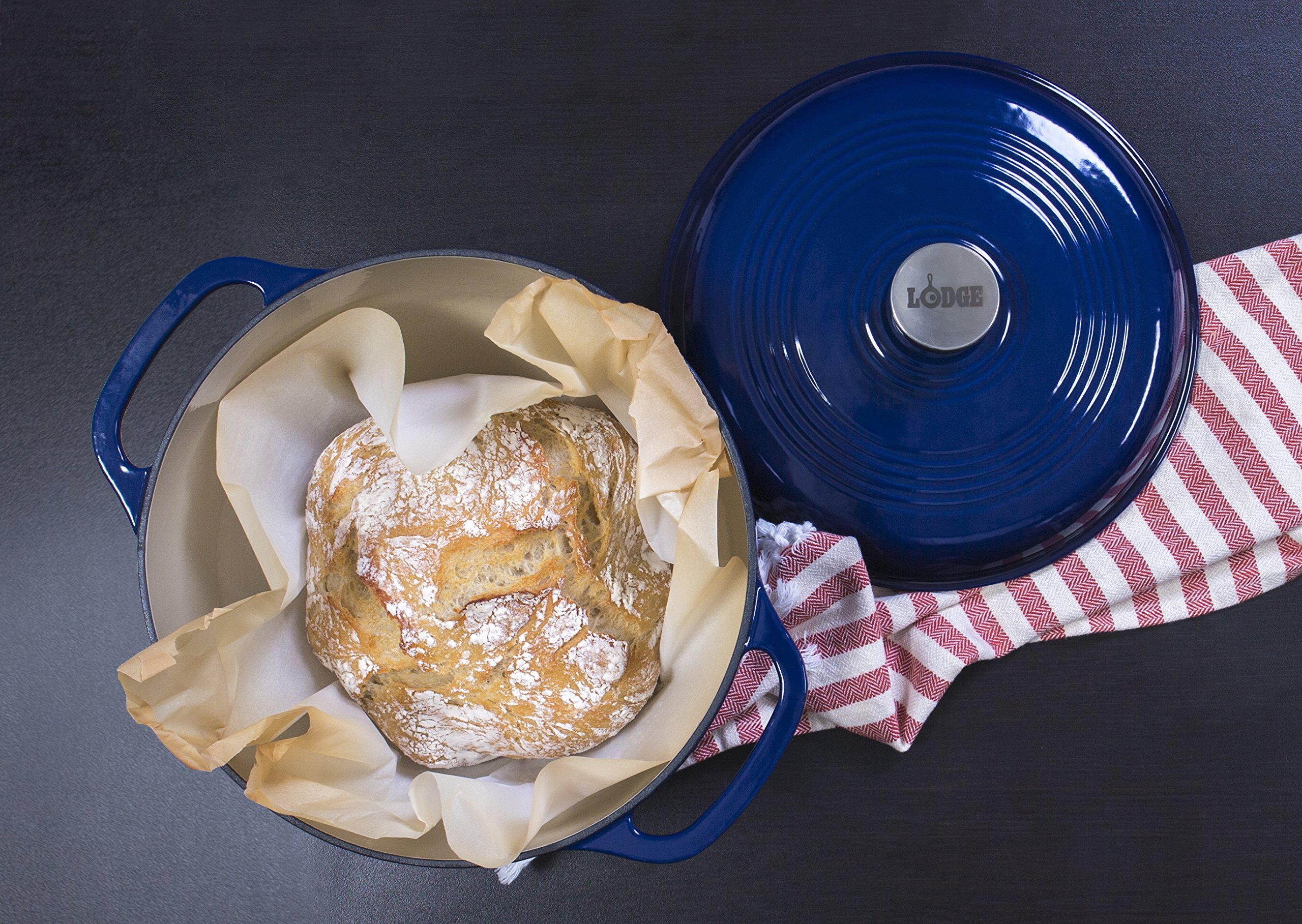 Lodge Enameled Dutch Oven, 6 Qt, Indigo & Enameled Cast Iron and Stoneware Care Kit, 12 oz