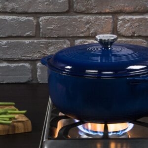 Lodge Enameled Dutch Oven, 6 Qt, Indigo & Enameled Cast Iron and Stoneware Care Kit, 12 oz