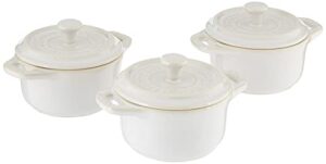 staub ceramics mini round cocotte set, 3-piece, rustic ivory