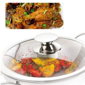 Tri-Ply Stainless Steel Cookware Deep Fry Pan 1.5 LTR with Glass Lid Induction Bottom Stir Fry Pan Deep Kadai Frying Pan Multipurpose Stewpot Skillet