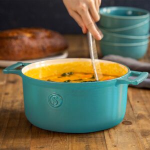 SAVEUR SELECTS Enameled Cast Iron Casserole, 5-Quart Dutch Oven with Double-walled Stainless Steel Lid, Saveur Blue, Voyage Series