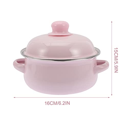 Luxshiny Enamel Soup Pot Vintage Stew Pot Stock Pot with Double Handle Soup Pasta Cooking Pot Noodle Porridge Pot for Kitchen Induction Cooktop Gas Stove 1. 1L 16cm