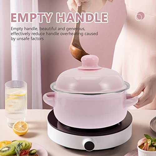 Luxshiny Enamel Soup Pot Vintage Stew Pot Stock Pot with Double Handle Soup Pasta Cooking Pot Noodle Porridge Pot for Kitchen Induction Cooktop Gas Stove 1. 1L 16cm