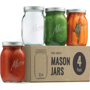 Paksh Novelty Mason Jars - Food Storage Container - 4-Pack - Airtight Container for Pickling, Canning, Candles, Home Decor, Overnight Oats, Fruit Preserves, Jam or Jelly