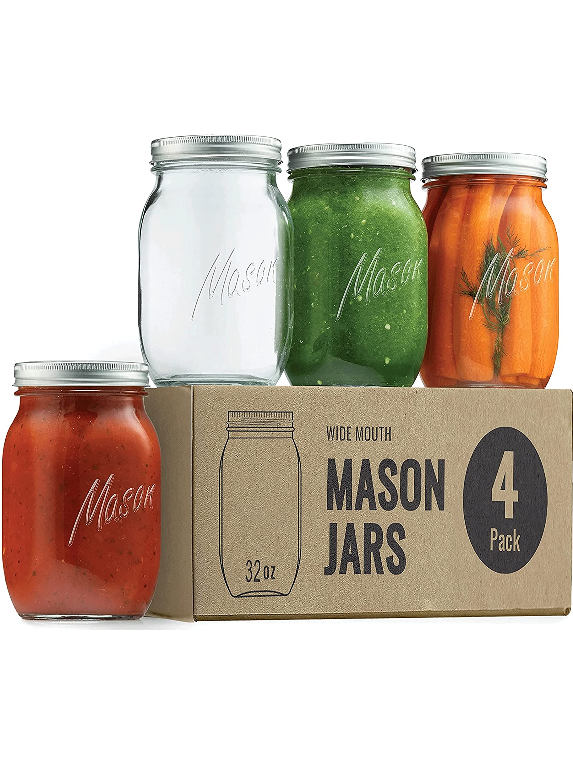 Paksh Novelty Mason Jars - Food Storage Container - 4-Pack - Airtight Container for Pickling, Canning, Candles, Home Decor, Overnight Oats, Fruit Preserves, Jam or Jelly