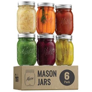 paksh novelty mason jars - food storage container - 6-pack - airtight container for pickling, canning, candles, home decor, overnight oats, fruit preserves, jam or jelly