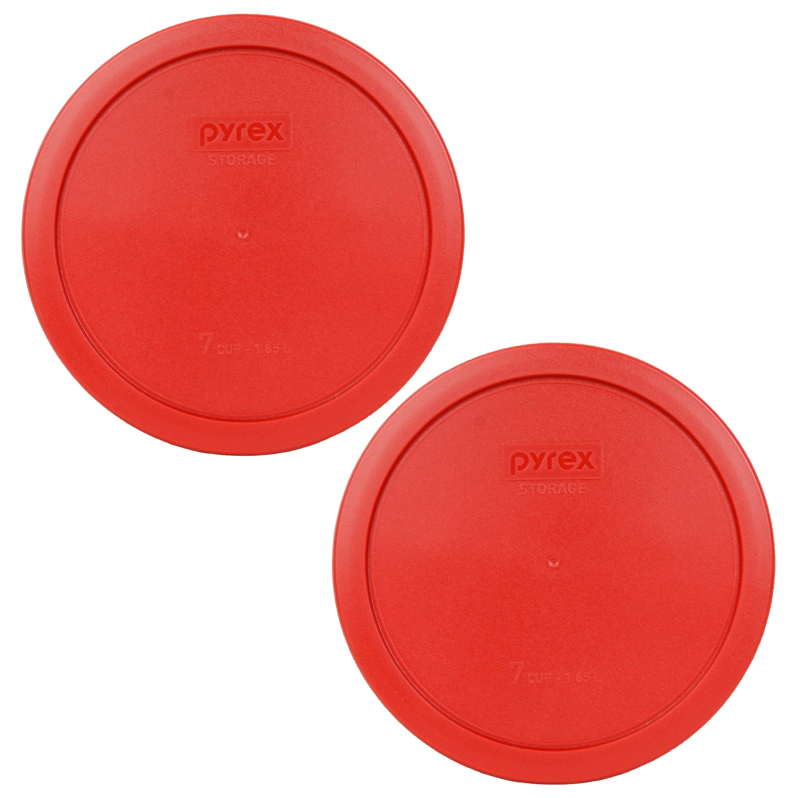 Pyrex 7402-PC Red Round Storage Replacement Lid Cover fits 6 & 7 Cup 7" Dia. Round (2-Pack) Made in the USA