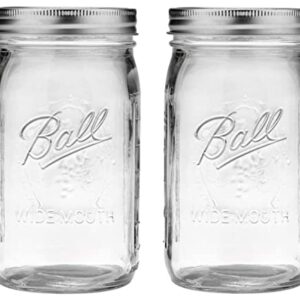 2 Mason Jar Wide Mouth 32 oz. (Quart) with Lid and Band - Clear