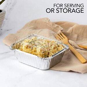 Stock Your Home 1 Lb Small Aluminum Pans with Lids (50 Pack) Foil Pans + Clear Plastic Lids, Disposable Cookware, Takeout Trays with Lids - To Go Disposable Food Containers for Restaurants & Catering