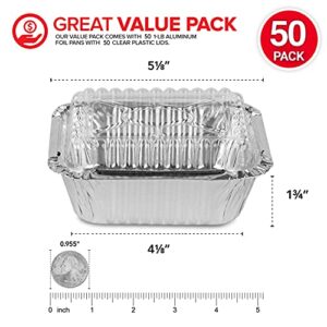 Stock Your Home 1 Lb Small Aluminum Pans with Lids (50 Pack) Foil Pans + Clear Plastic Lids, Disposable Cookware, Takeout Trays with Lids - To Go Disposable Food Containers for Restaurants & Catering