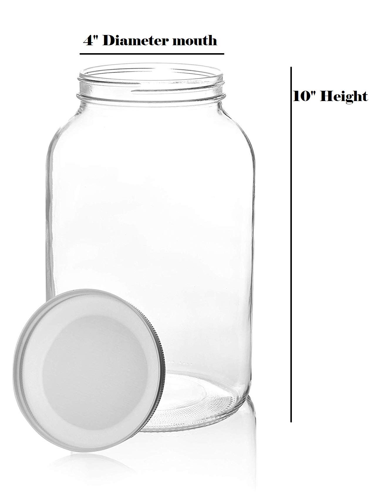 kitchentoolz 1 Gallon Glass Jar with Lid Wide Mouth Large Mason, Leak Proof Airtight Metal Lid for Fermenting Kombucha Kefir Kimchi, Canning, Egg Water Glassing, & Preserving Pack of 2