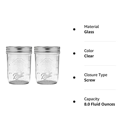 Ball Regular Mouth Mason Jars with Lids & Bands, Half Pint, 8-oz (2-Pack)