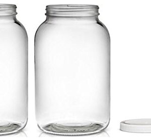 2 Pack ~ Wide Mouth 1 Gallon Clear Glass Jar - White Lid with Liner Seal for Fermenting Kombucha/Kefir, and Storing Food - USDA Approved, Dishwasher Safe