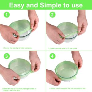 ONEGOL Silicone Stretch Lids, 12 Pcs Silicone Lids, 6 Sizes BPA-free Silicone Bowl Covers Reusable for Cups, Bowls and Dish, Flexible, Round and Rectangle Fit 2.8” - 8.2” Container, Green & Blue