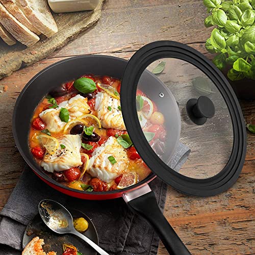 Universal Lid for Pots,Pans and Skillets - Tempered Glass with Heat Resistant Silicone Rim Fits 10.5", 11" and 12" Diameter Cookware,Black