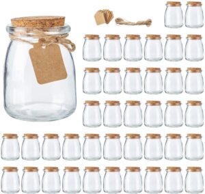 glass jars, brajttt mini yogurt jars 40 pack, 7 oz favor jars with cork lids, pudding containers with lids, mason jars wedding favors honey pot with label tags and string