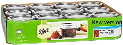 Ball 4-Ounce Quilted Crystal Jelly Regular Mouth Jars with Lids and Bands, Set of 12(New version)