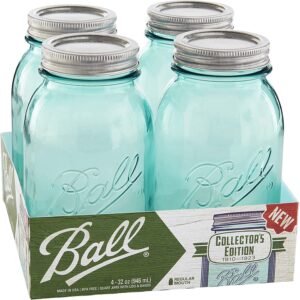 ball 1440069055 32 oz collector's edition aqua vintage canning jar with lids & bands 4 count