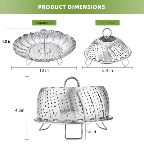 Steamer Basket, Premium Stainless Steel Vegetable Steamer Basket for Veggies & Seafood Cooking, Expandable Food Steaming Basket Fits for Various Size Pots & Pans (6.4" to 10") LAIHIFA