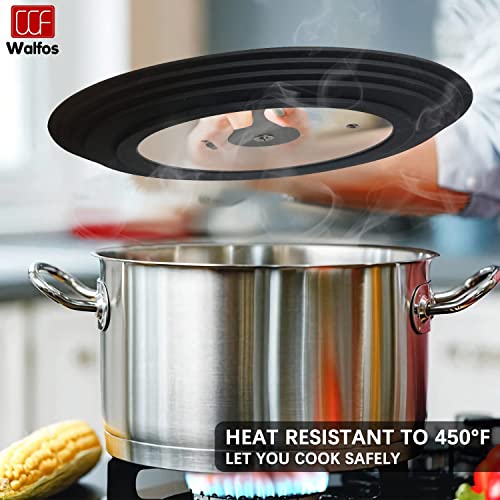 Walfos Universal Pan Lid - Pot Lid for Pots, Pans and Skillets, with Unique Enlarged Heat Resistant Silicone Rim and Tempered Glass, Fits 8" to 12" Diameter Cookware, BPA Free (1 Piece)