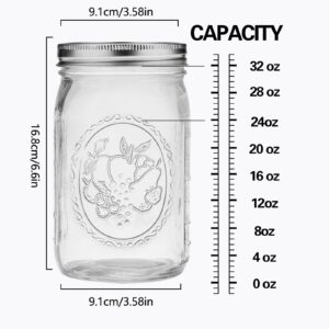 eleganttime Wide Mouth Mason Jars 32 oz with Lids and Bands Set of 12 Jars,Quart Large Glass Mason Jars with Airtight Lids,Great for Canning,Fermentation and Preservation