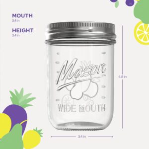 SEWANTA Wide Mouth Mason Jars 16 oz With mason jar lids and Bands, mason jars 16 oz - For Canning, Fermenting, Pickling - Jar Décor - Microwave/Freeze/Dishwasher Safe. (4)