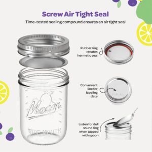 SEWANTA Wide Mouth Mason Jars 16 oz With mason jar lids and Bands, mason jars 16 oz - For Canning, Fermenting, Pickling - Jar Décor - Microwave/Freeze/Dishwasher Safe. (4)