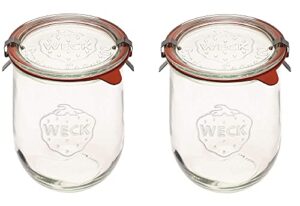 weck tulip jars 1 liter - large sour dough starter jars with wide mouth - suitable for canning and storage - 2 with glass lids