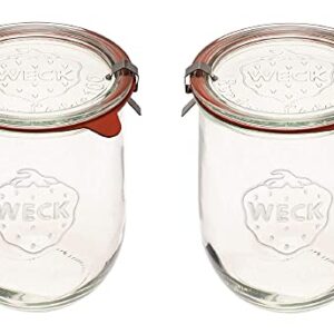 Weck Tulip Jars 1 Liter - Large Sour Dough Starter Jars with Wide Mouth - Suitable for Canning and Storage - 2 with Glass Lids