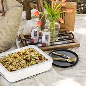 Fancy Panz Premium Dress Up & Protect Your Foil Pan, Made in USA. Hot/Cold Gel Pack, One Half Sized Foil Pan & Serving Spoon Included. Stackable for easy travel. (Marble)