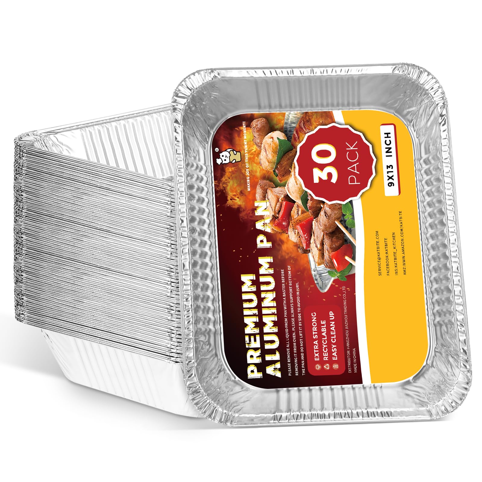 katbite Heavy Duty 9x13 Aluminum Pans (30-Pack) - Premium Disposable Deep Steam Table Foil Baking Pans for Cooking, Heating, Storing & Prepping Food