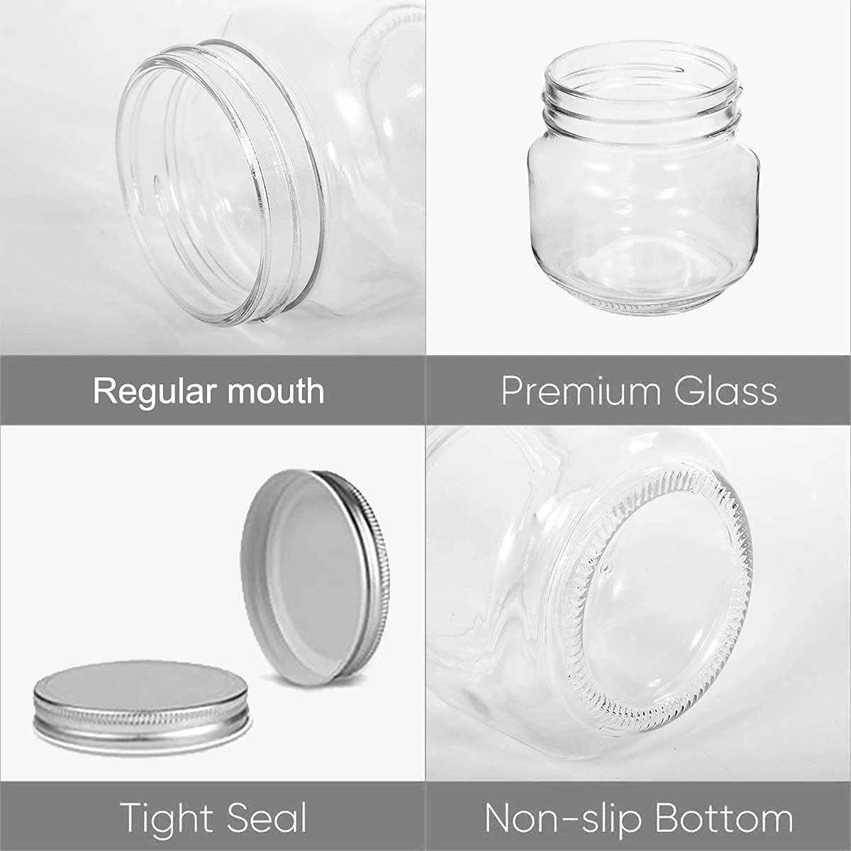 Yomarket Small Mason Jars Regular Mouth - 8 oz Clear Glass Jars with Silver Metal Lids for Sealing, Food Storage, Overnight Oats, Jelly, Dry Food, Jam,DIY Jars, 6PCS