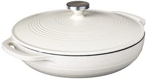 lodge 3.6 quart enameled cast iron oval casserole with lid– dual handles – oven safe up to 500° f or on stovetop - use to marinate, cook, bake, refrigerate and serve – oyster white