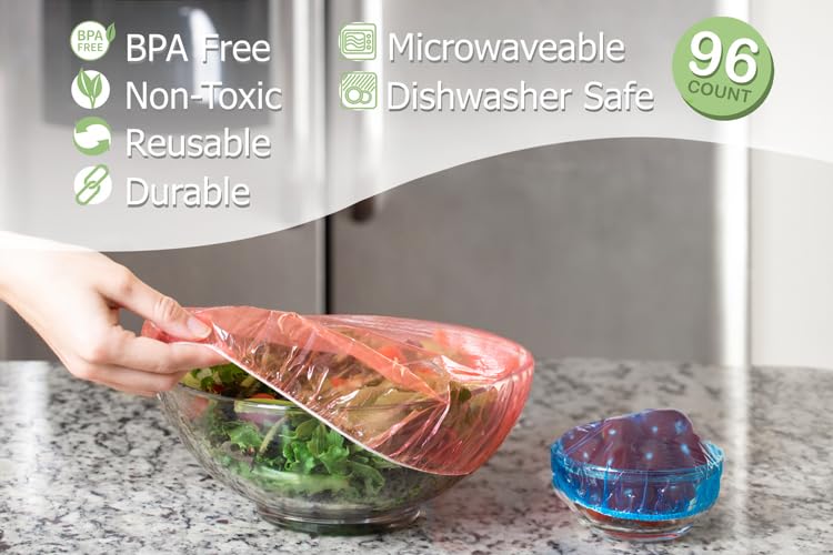 Vida Line™ Reusable Bowl Covers in 3 Sizes (96 Covers) - Thick, Durable PE Plastic Plate and Food Covers with 360 Elastic – Transform Dishes, Aluminum Cans or Cooking Pans into Food Storage Containers