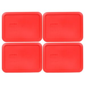 pyrex 7210-pc 3-cup red plastic food storage replacement lid cover, made in the usa - 4 pack