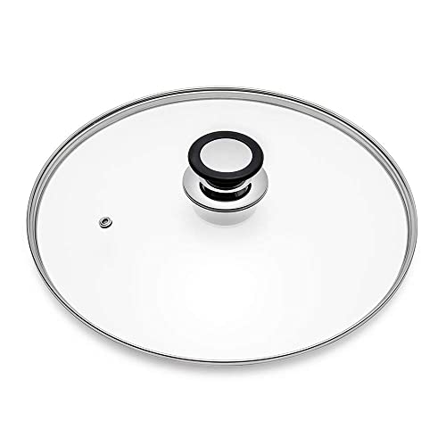 Glass Lid for Frying Pan, Fry Pan, Skillet, Pan Lid with Handle Coated in Silicone Ring,12"/30cm, Clear