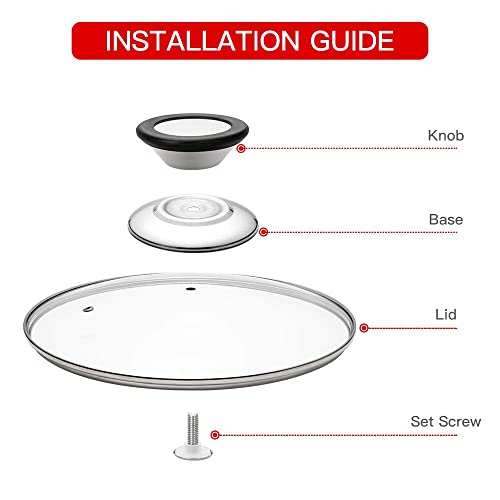 Glass Lid for Frying Pan, Fry Pan, Skillet, Pan Lid with Handle Coated in Silicone Ring,12"/30cm, Clear