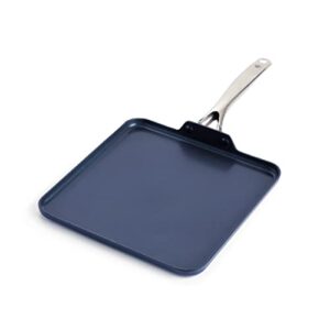 blue diamond cookware diamond infused ceramic nonstick, 11" griddle pan, pfas-free, dishwasher safe, oven safe, blue