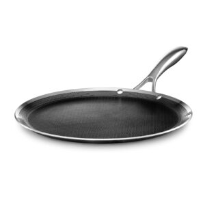 hexclad hybrid nonstick griddle pan, 12-inch, stay-cool handle, dishwasher and oven safe, induction ready, compatible with all cooktops