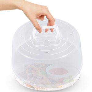 Large Microwave Cover for Food - Splatter Guard Lid - Cake Stand Cover - Size 11.5 In x 5 In Tall - Easy Grip Handle with Steam Vented Holes - BPA Free & Dishwasher Safe | Clear Plastic