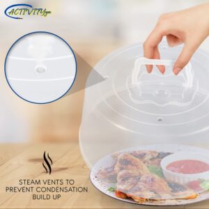 Large Microwave Cover for Food - Splatter Guard Lid - Cake Stand Cover - Size 11.5 In x 5 In Tall - Easy Grip Handle with Steam Vented Holes - BPA Free & Dishwasher Safe | Clear Plastic