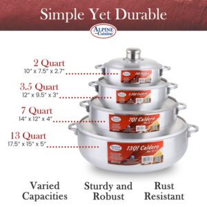 Alpine Cuisine Aluminum Caldero Stock Pot Set (2/3.5/7/13 Quart), Cosine Cooking Dutch Oven, Serve Large & Small Groups, Riveted Handles, Commercial Grade (8 Piece Set)